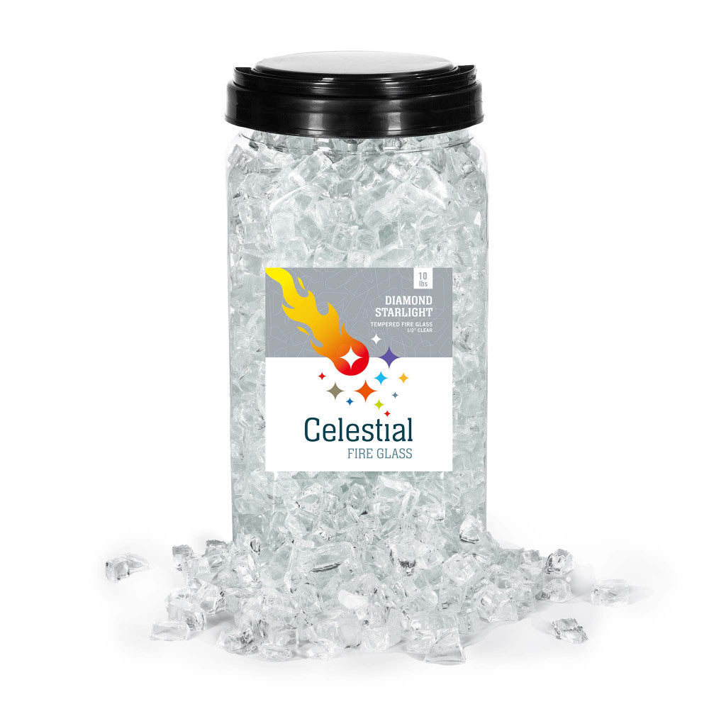 Tempered Fire Glass - 1/2" Diamond Starlight Clear - 10 lb. Jar ...