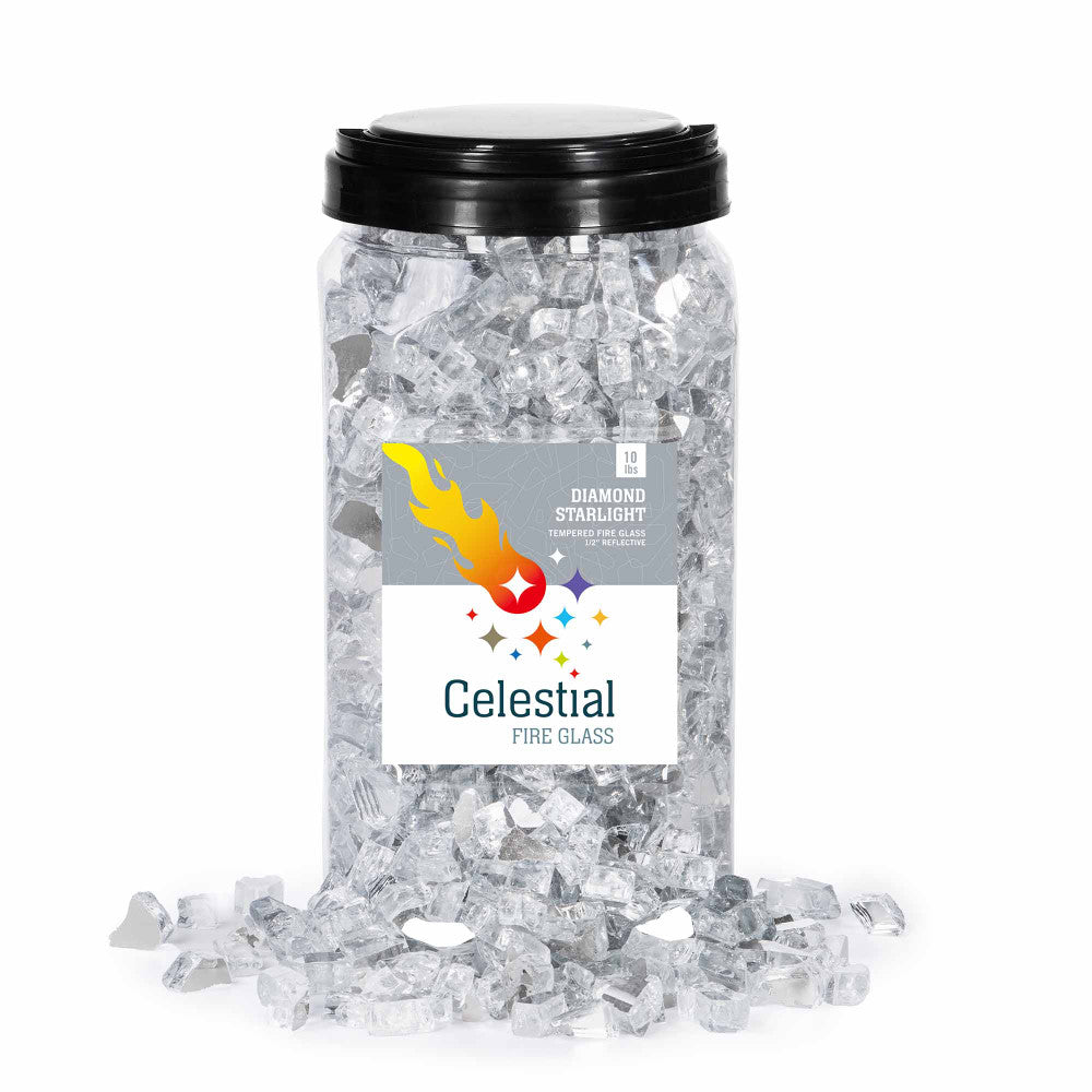 Tempered Fire Glass - 1/2" Diamond Starlight Reflective - 10 lb. Jar ...